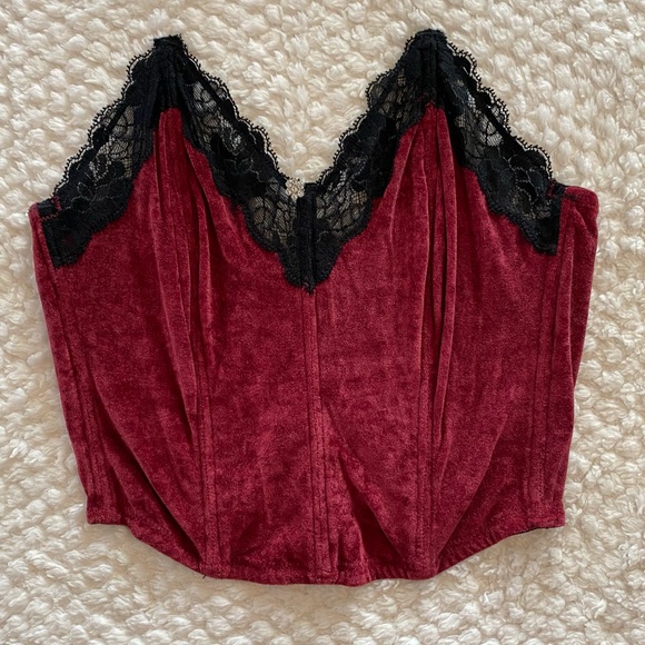 Triumph | Other | Triumph Strapless Corset Small Dark Red Velvet Black ...